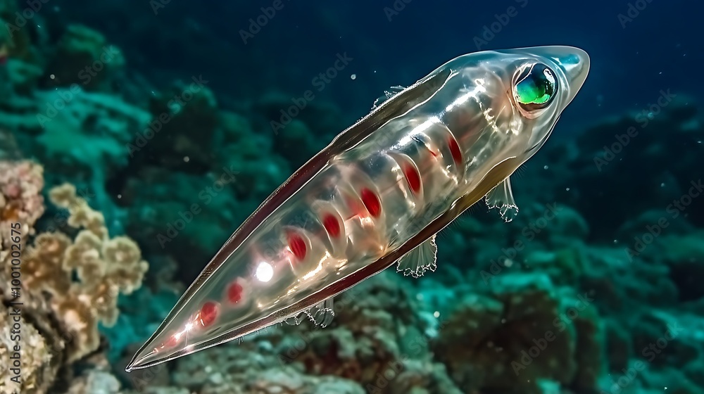 Transparent Glassfish with Red Spots in Coral Reef Stock Illustration ...