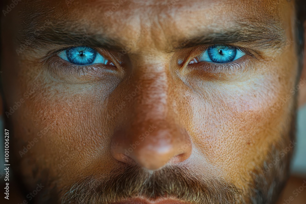 closeup portrait of a man with strikingly bright blue eyes capturing ...