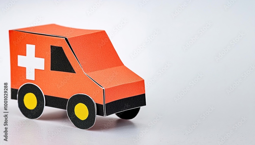 Paper origami concept of an ambulance, a medically equipped vehicle ...