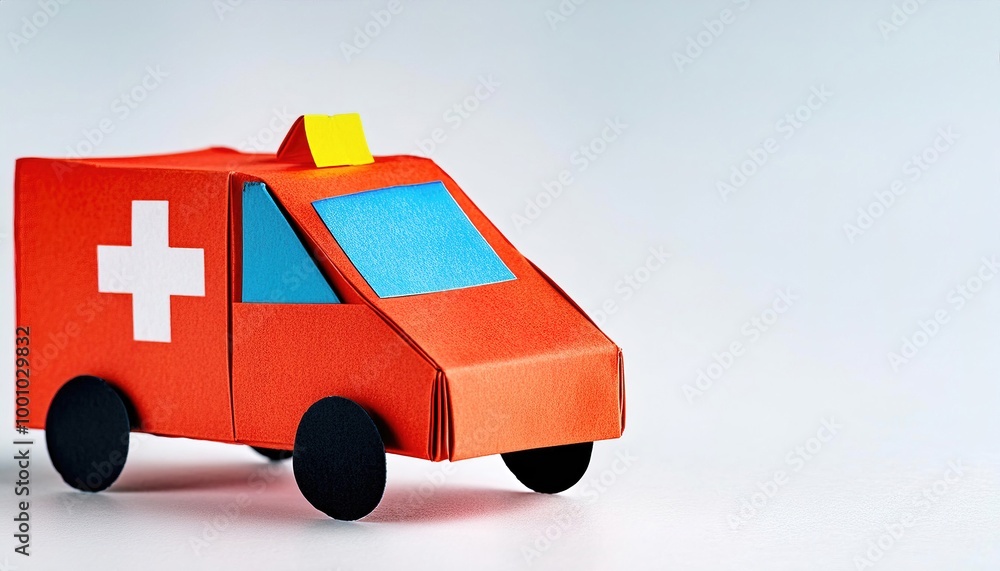 Paper origami concept of an ambulance, a medically equipped vehicle ...