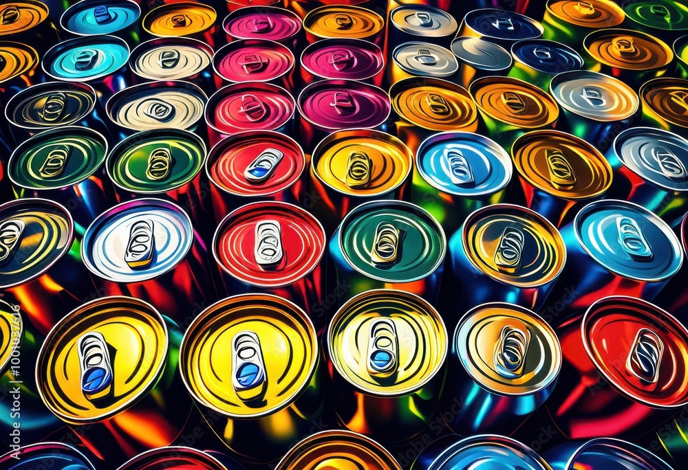 colorful vibrant beer cans arranged eye catching display various ...