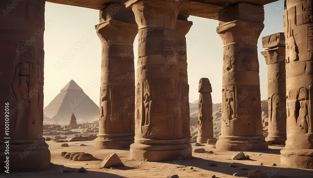 Giant ancient Egyptian stone structures, massive pyramids in the desert ...