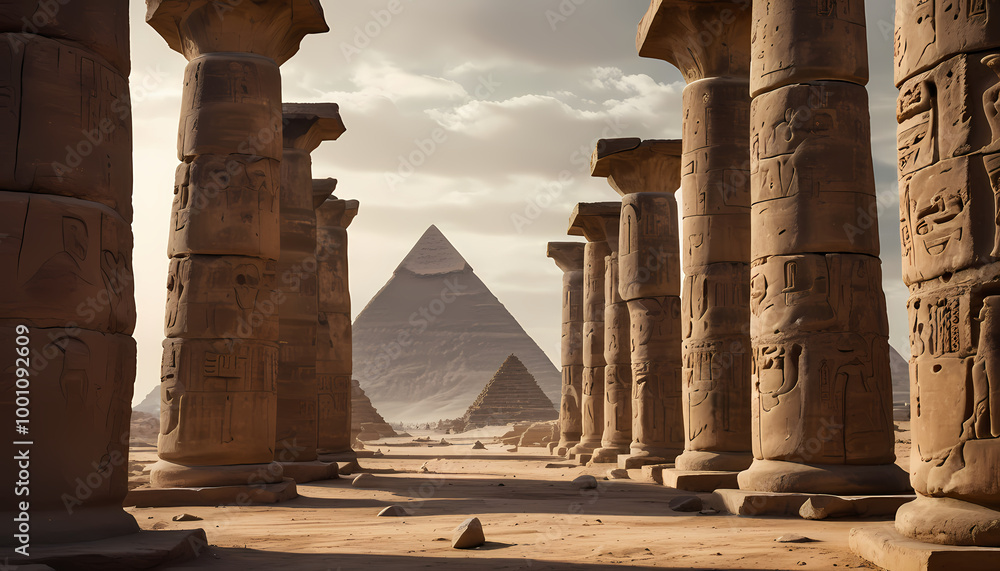 Giant ancient Egyptian stone structures, massive pyramids in the desert ...