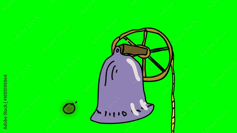 2d animated character of A cartoon bell that is big and is pulled by a ...
