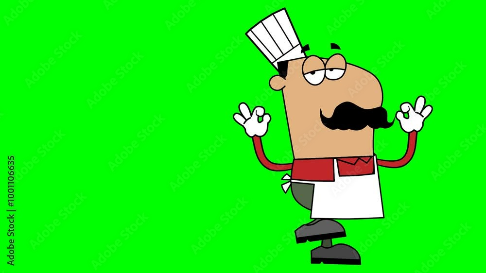 2d animated character of A happy proud chef man in a chef's uniform ...