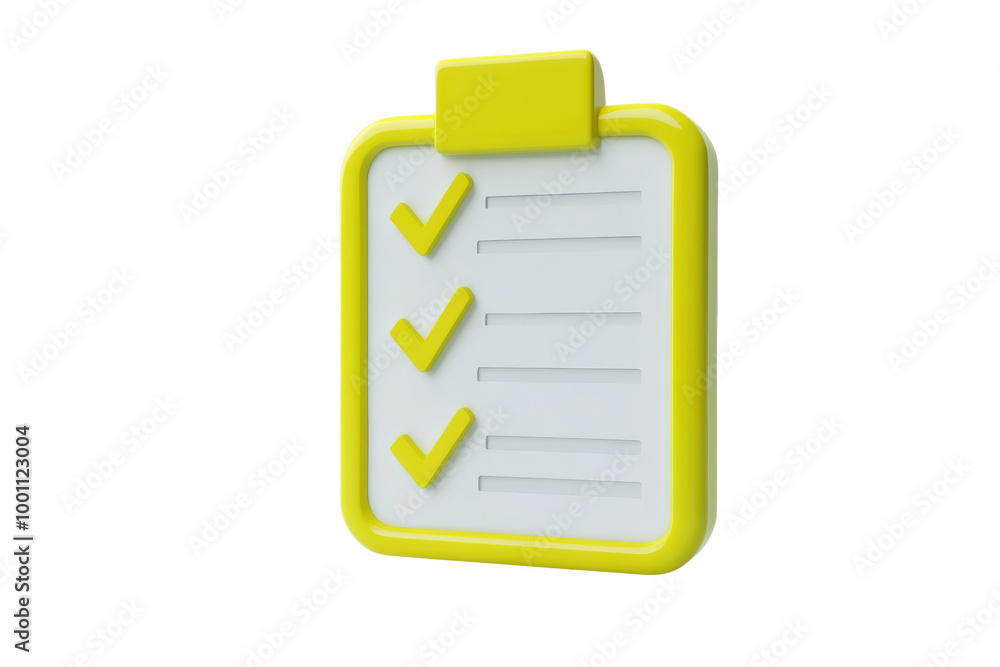 Checklist with three checkmarks on a clipboard, white isolate ...