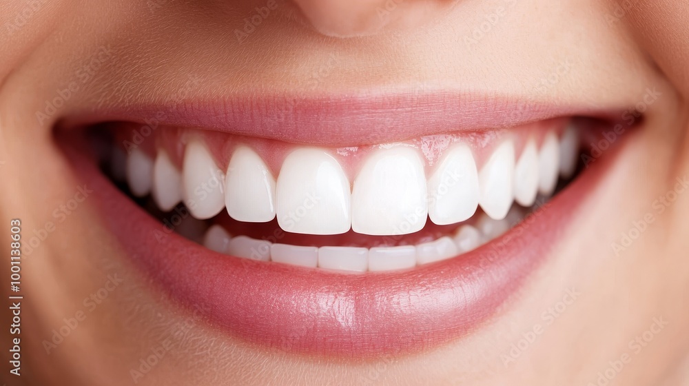 Healthy gums and teeth coated with fluoride to protect against bacteria ...