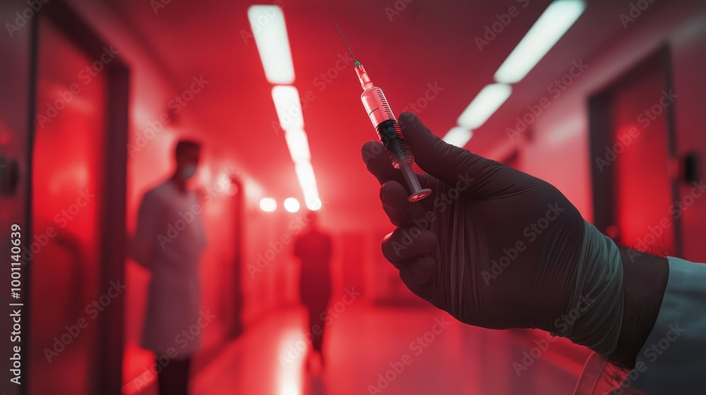 Dangerous scenario of a doctor holding a syringe, highlighting the ...