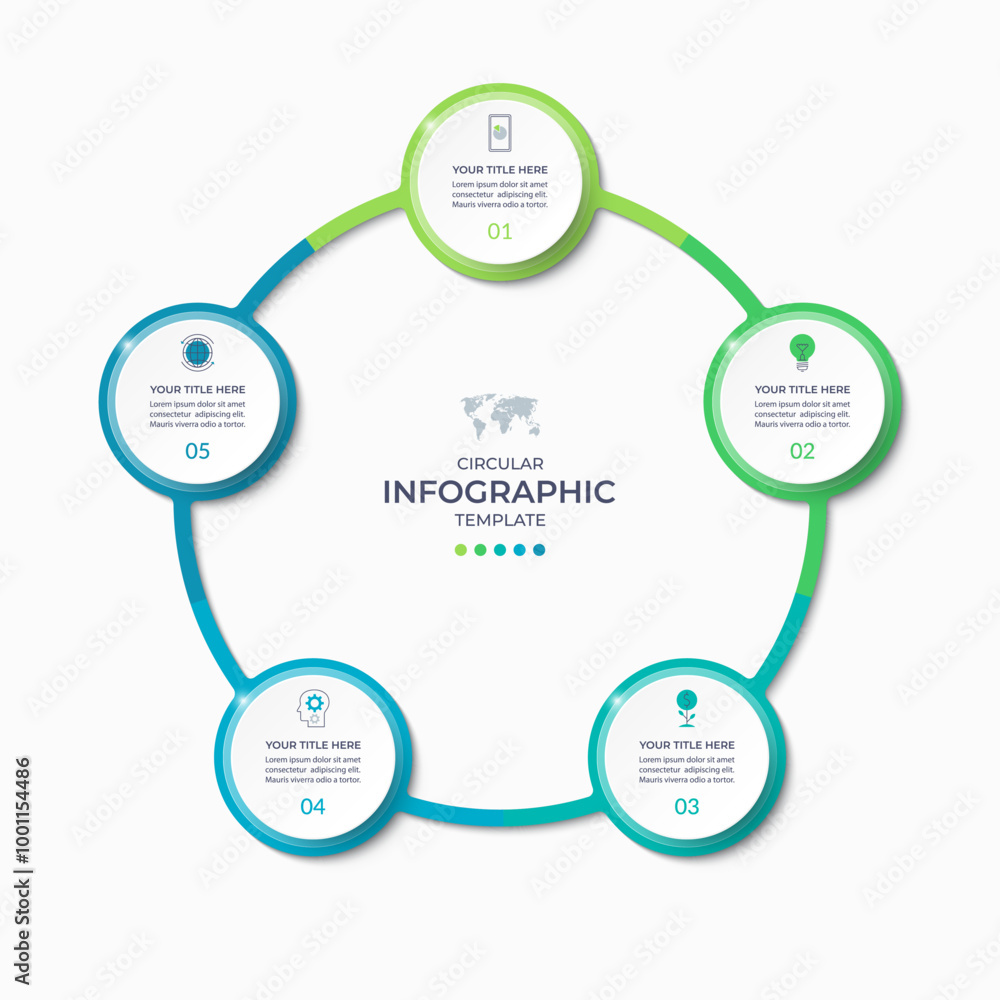 Infographic cycle diagram with 5 options, steps, circles. Round chart ...