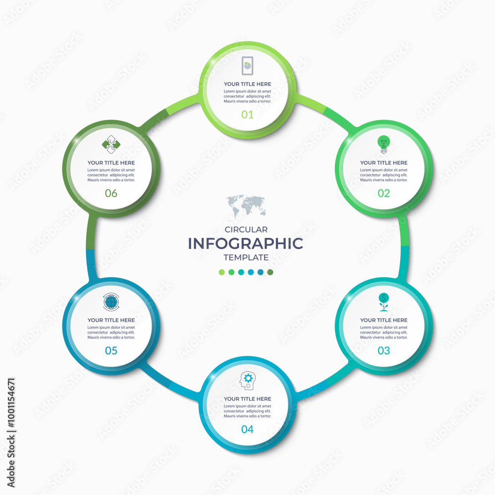 Infographic cycle diagram with 6 options, steps, circles. Round chart ...