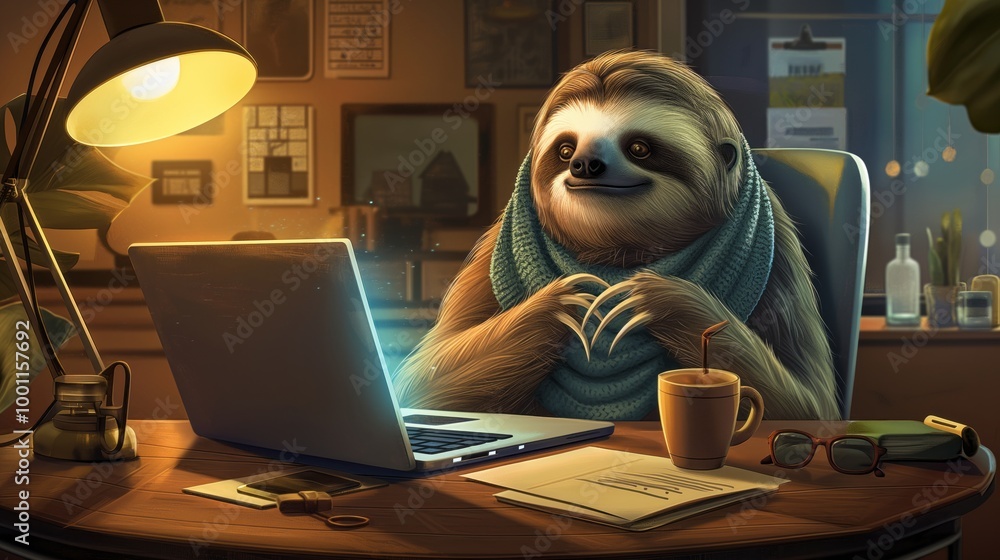 Cozy sloth at work: infographic poster of a relaxing daily routine for ...