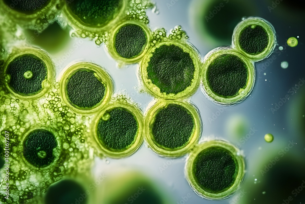 Algae, microalgae macro. biotechnology, science. Flat lay, top view ...