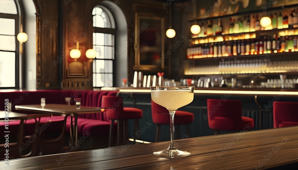 Sophisticated retro cocktail bar with velvet booths and dim lighting ...