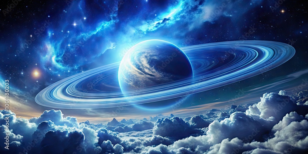 Celestial blue background featuring a stunning, glowing ring system and ...