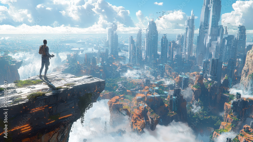 VR in entertainment, A person fully engaged in a thrilling VR adventure ...