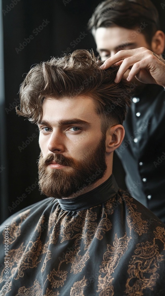 Skilled barber meticulously styles client's hair, focusing on creating ...