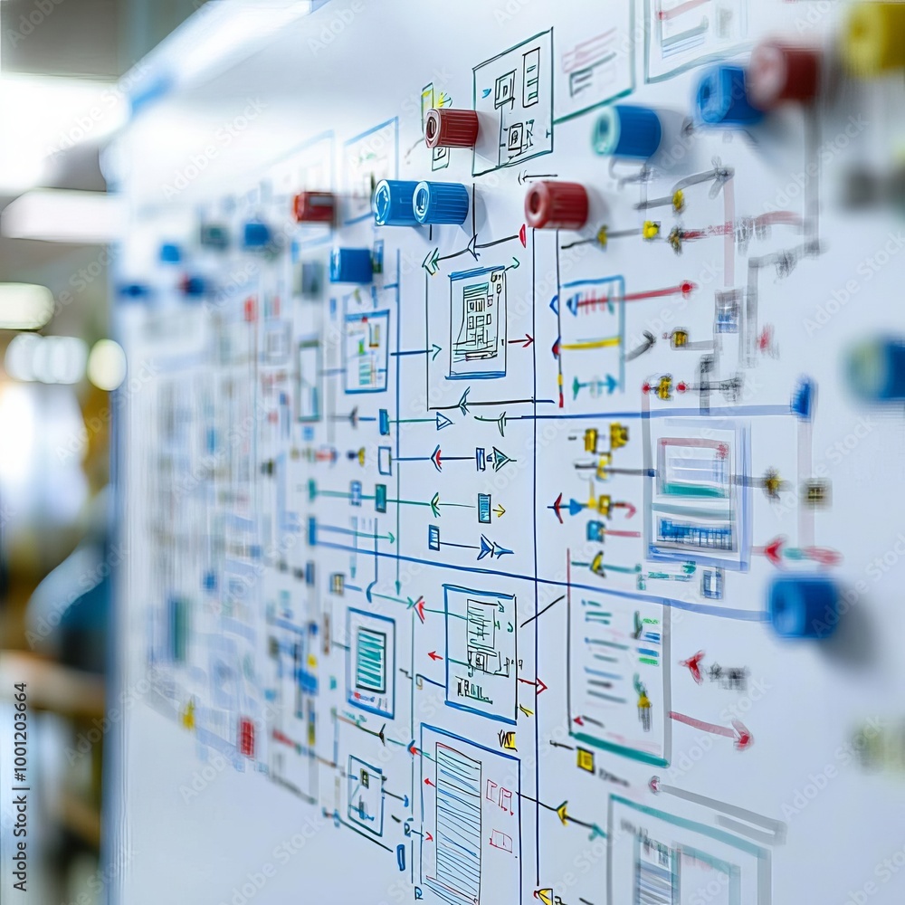 Software Engineer Whiteboard Flowchart A whiteboard covered with ...
