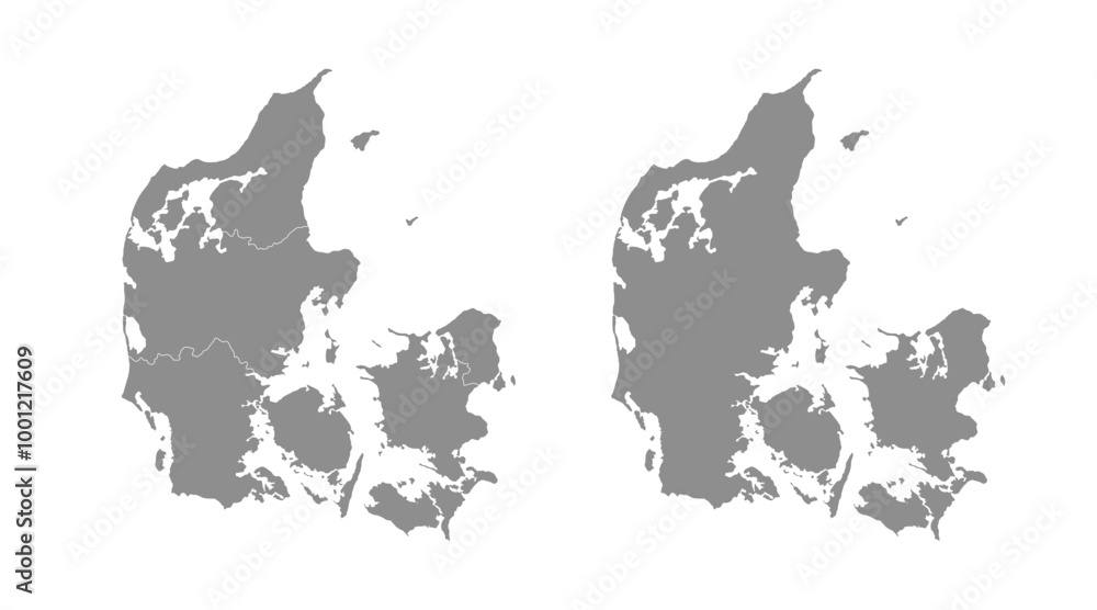Set of Denmark maps. Denmark map with regions isolated on white ...