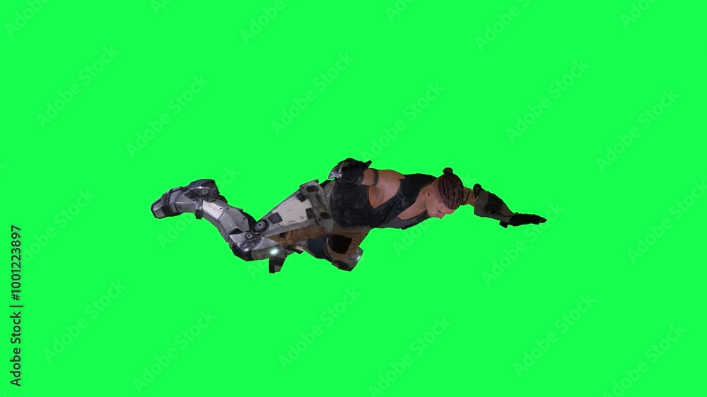 War soldier man falling from height on green screen 3D people walking ...