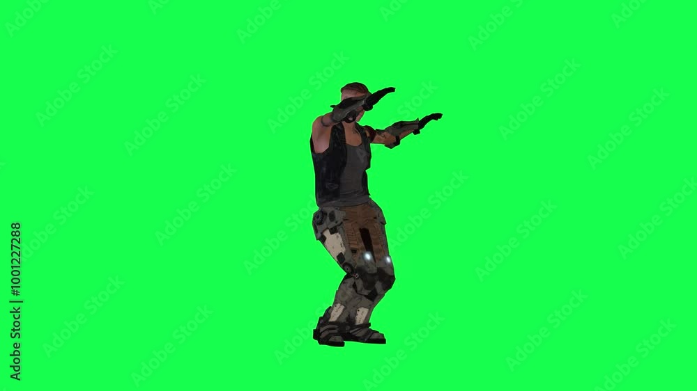 Military warrior soldier dancing after victory from right angle on ...