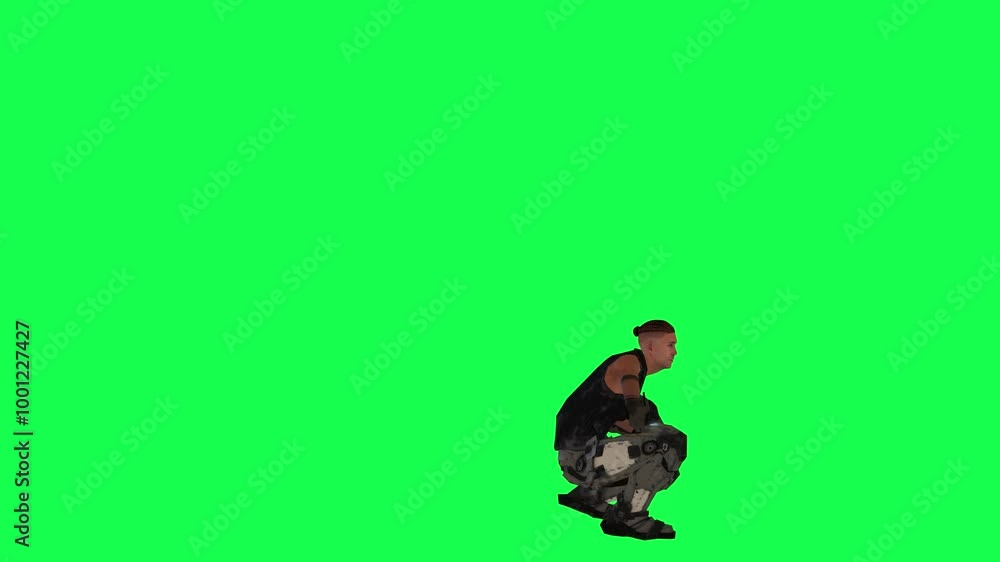 3D animated spy soldier jumping down the wall on green screen 3D people ...