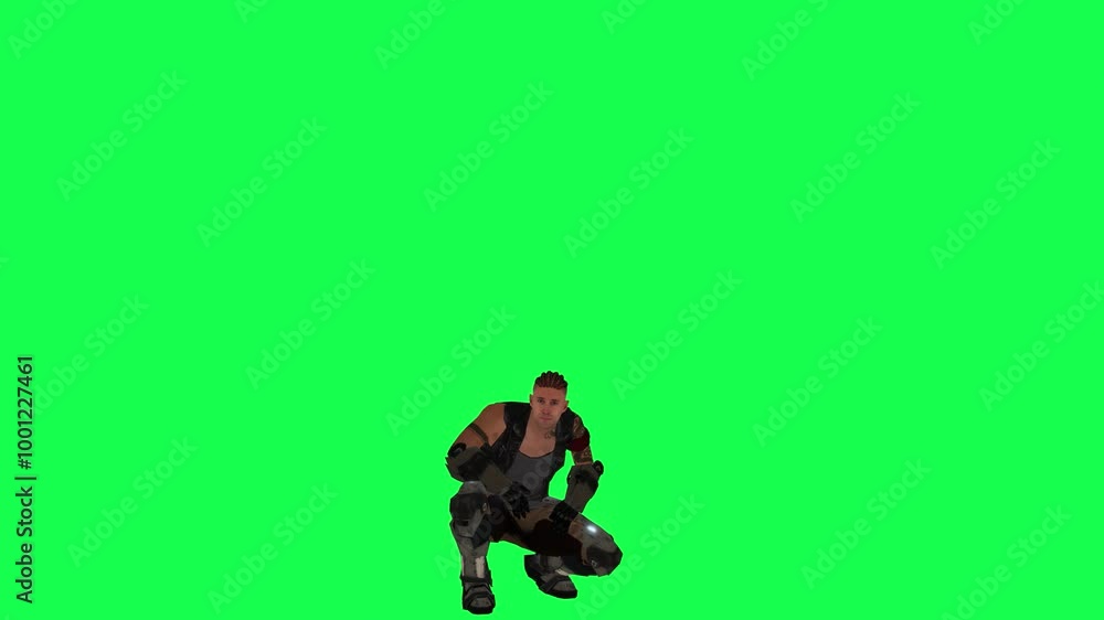 3D animated spy soldier jumping down the wall on green screen 3D people ...