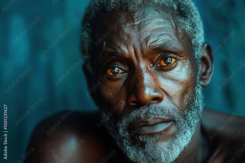 solitary east african man with a pensive expression standing against a ...