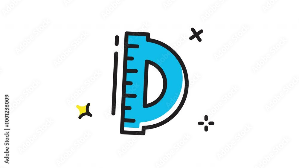 Animated protractor with ruler icon . Seamless looping video with alpha ...