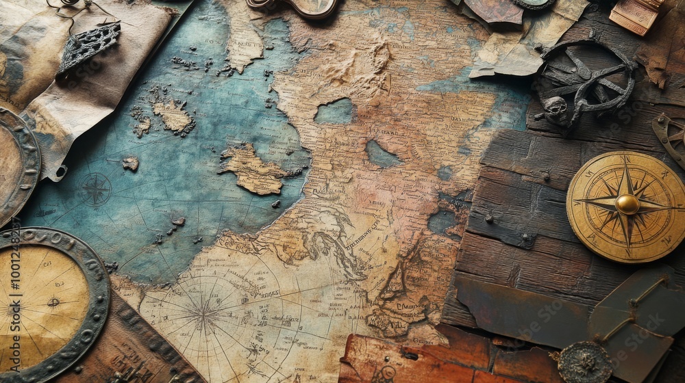 Old map collage background, evoking themes of sea voyages, pirates ...