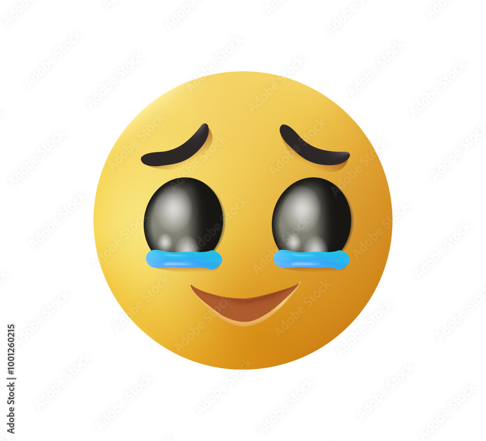 Emoji holding back tears. Cute emoji 3D style cartoon illustration ...