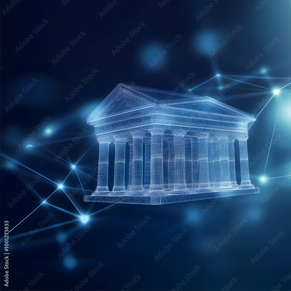 Digital banking concept. A virtual bank with a transaction pop-up ...