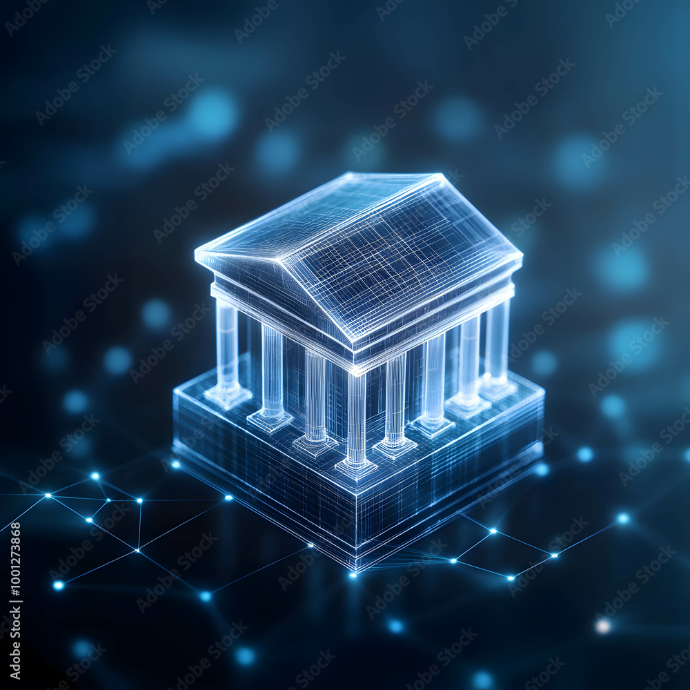 Digital banking concept. A virtual bank with a transaction pop-up ...