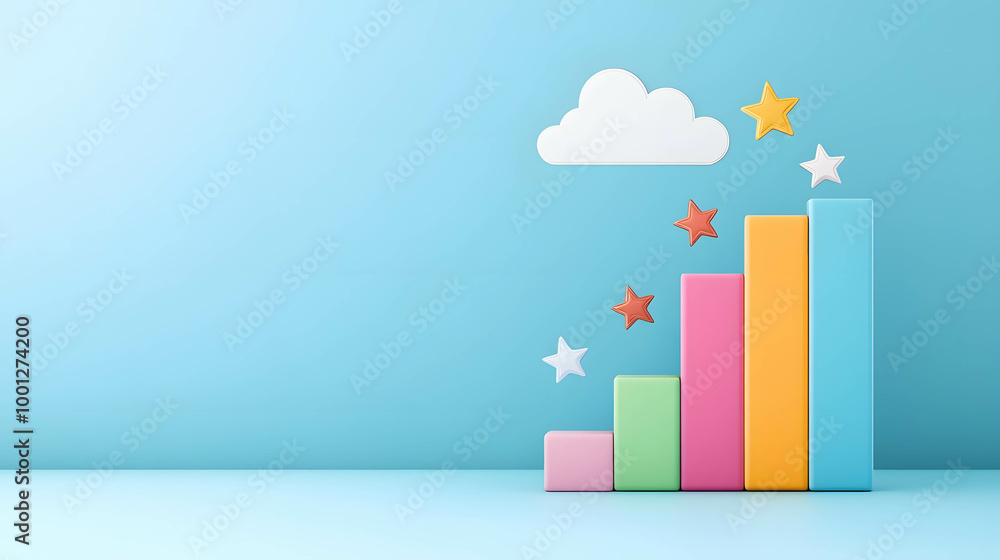 A bar chart with stars floating above the highest bar representing ...