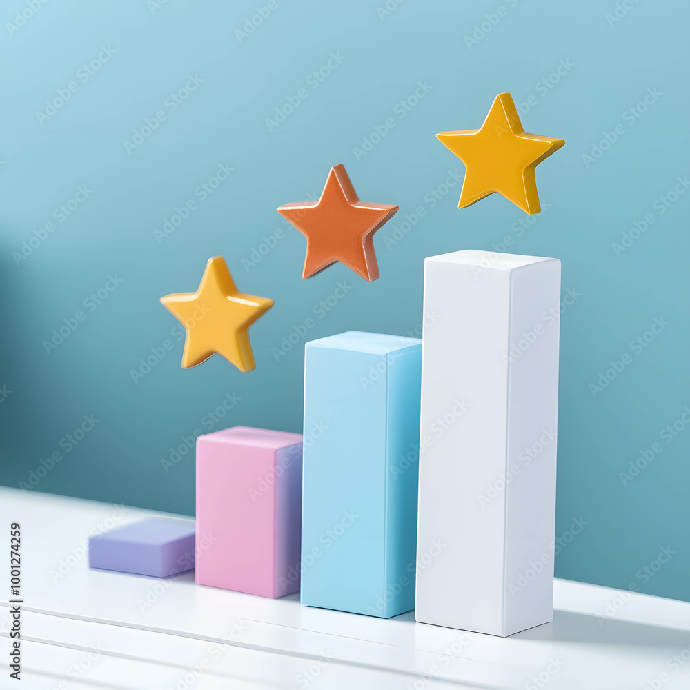 A bar chart with stars floating above the highest bar representing ...