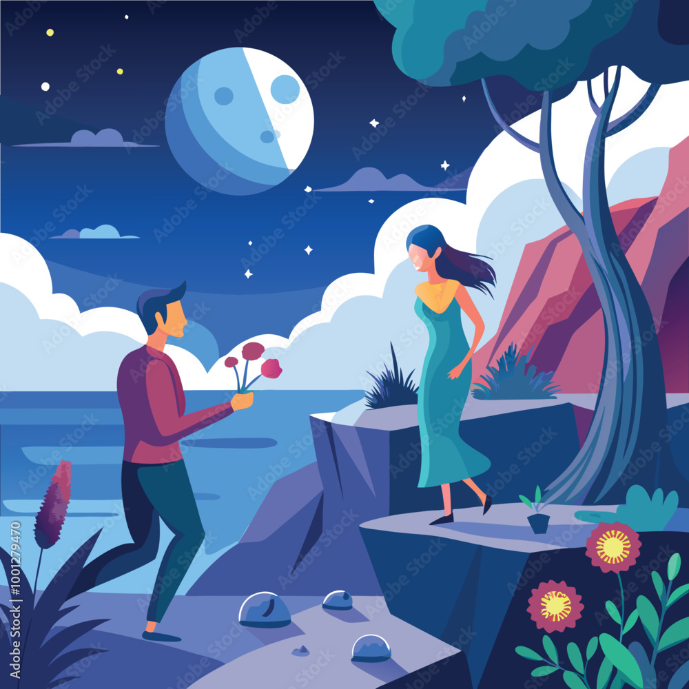 Romantic Starlit Proposal night landscape design template moonlight ...