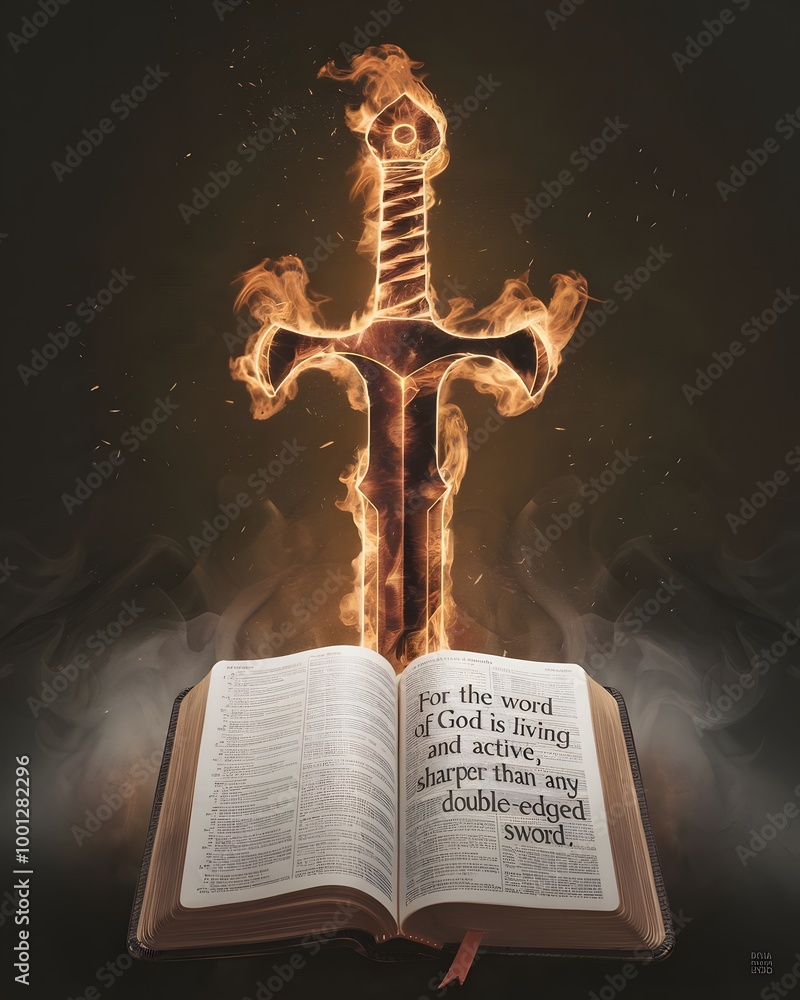 A concept art of a flaming sword of the spirit and the word of god ...
