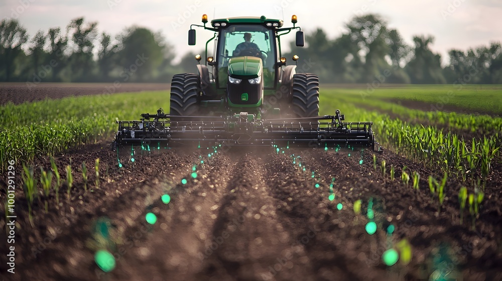 Smart Tractors Equipped with GPS and Sensors Plowing a Field with ...