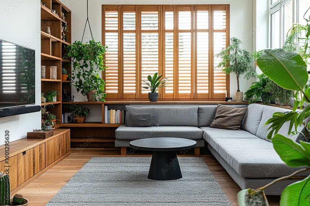 Modern Dutch living room with a wooden floor, white walls and a large ...