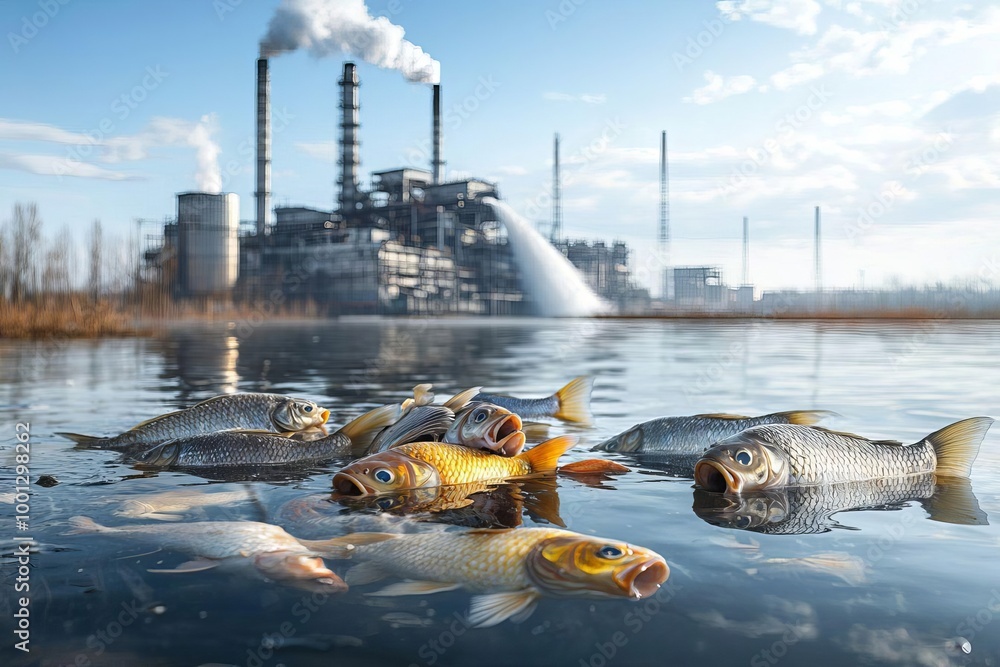 Industrial Pollution Factory Discharging Waste into River Surrounded by ...