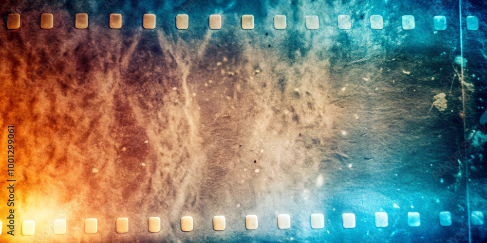 A strip of vintage 35mm film features a gradient of warm orange and ...