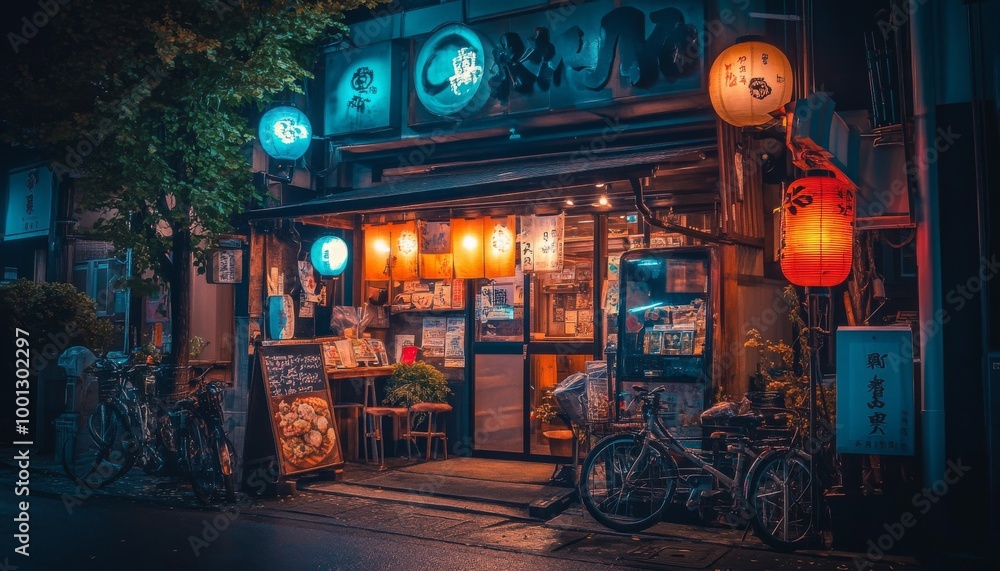 Japanese Street Food Stall at Night. Traditional Japanese Restaurant ...