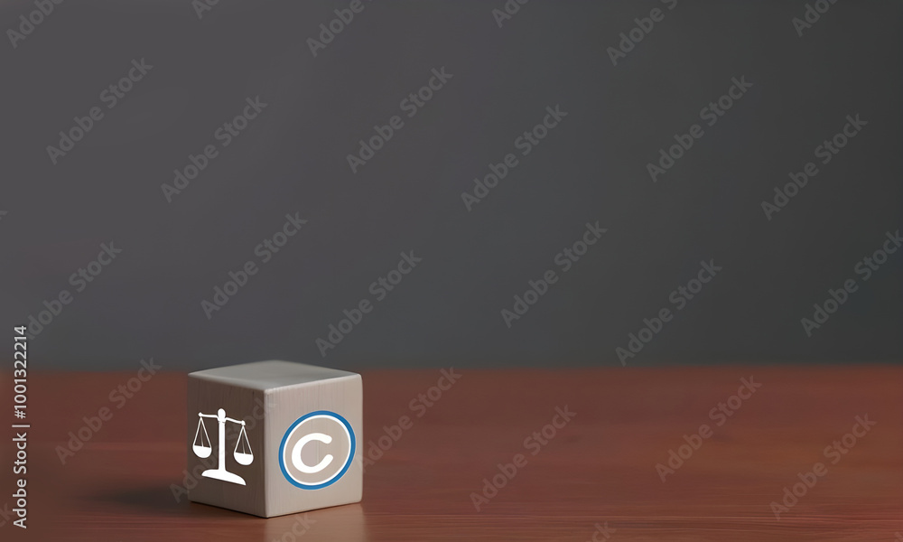 Copyright legal concept, wooden block with copyright and legal icon for ...