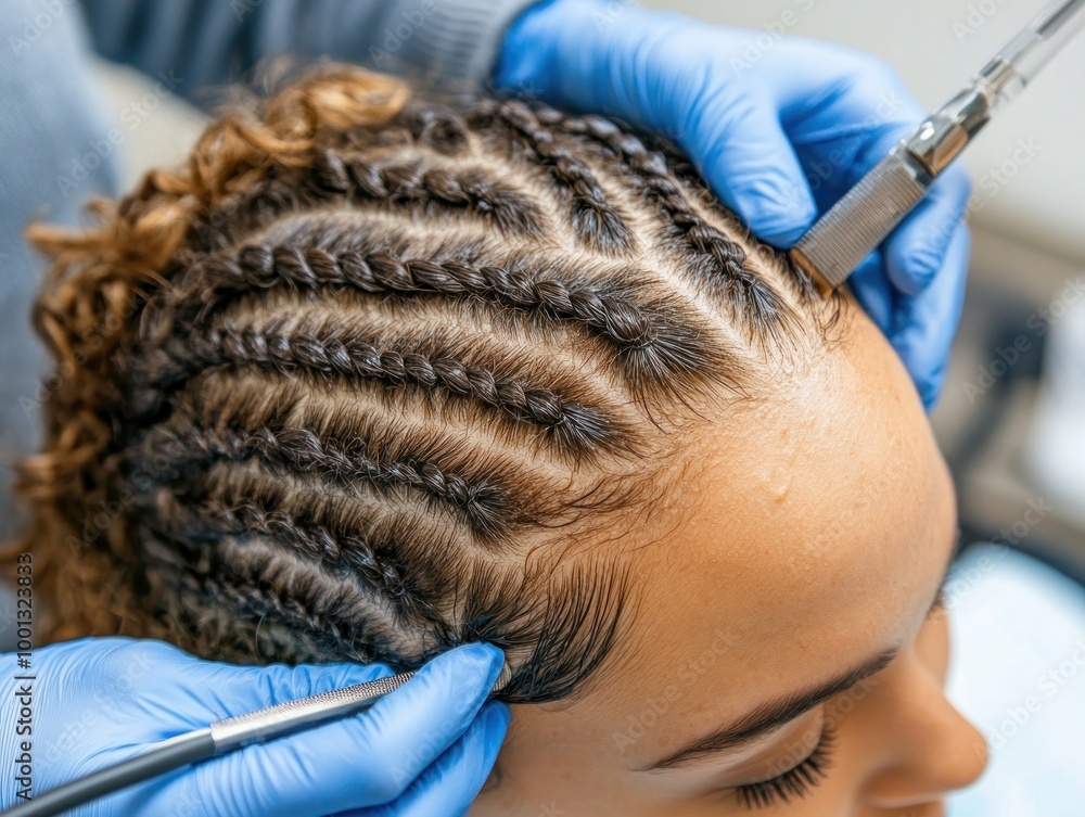 Woman Receiving Scalp Microneedling Treatment for Hair Loss and Bald ...