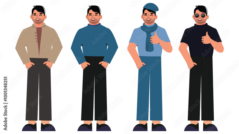 Illustrated characters showcasing varied fashion styles, each wearing ...