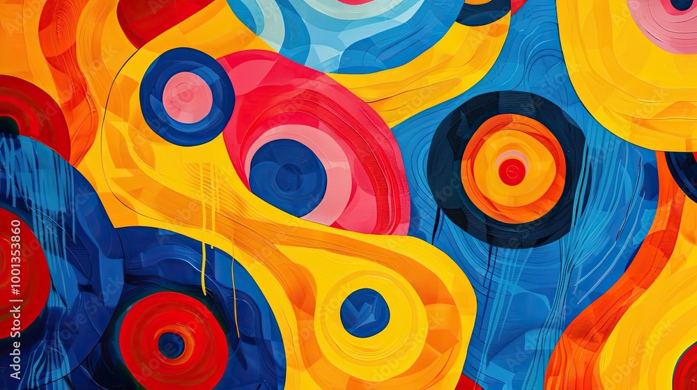 Bold primary colors swirl with diagonal lines creating a dynamic sense ...