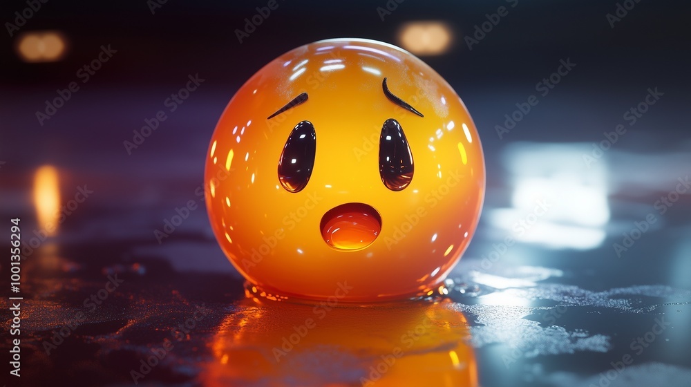 A nervous sweat emoji with a single drop of sweat, the glossy face and ...