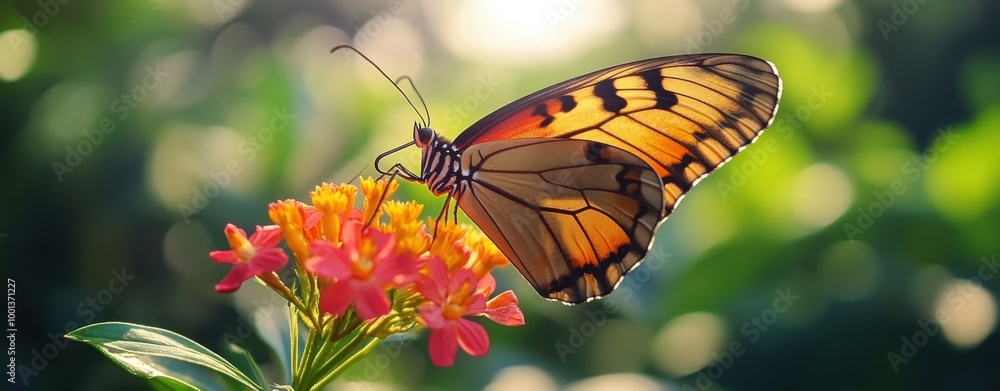 Butterfly on a Flower: A delicate butterfly with vibrant wings rests ...