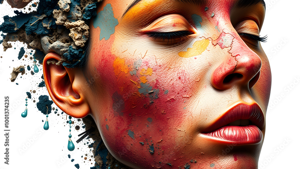 Face as a work of art with textures and colors symbolizing the skin and ...