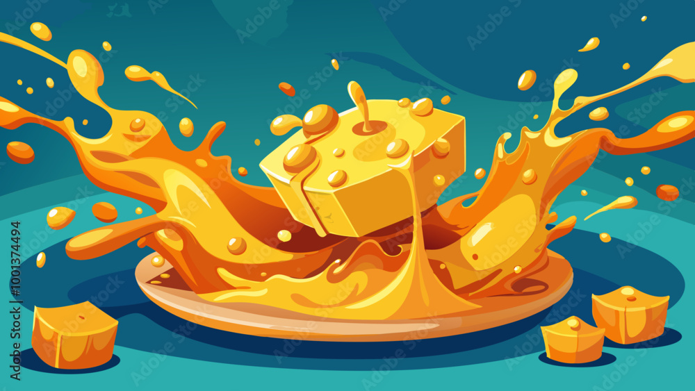 Cheese sauce splashing in the air with cheddar cheese, 3d rendering ...