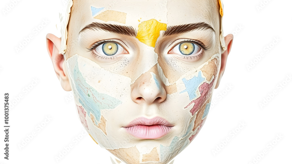 Face as a work of art with textures and colors symbolizing the skin and ...